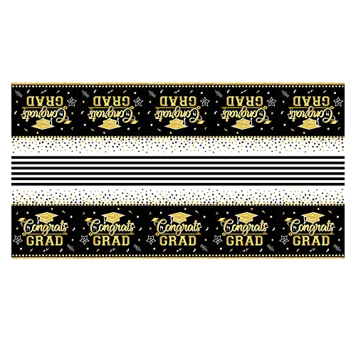 Ygdvlog Graduation Decorations Graduation Tablecloth 2PCS Class of 2023 Congrats Grad Black Graduation Party Tablecover Decorations Party Supplies Large Size Plastic 54"x108"(Black & Gold)