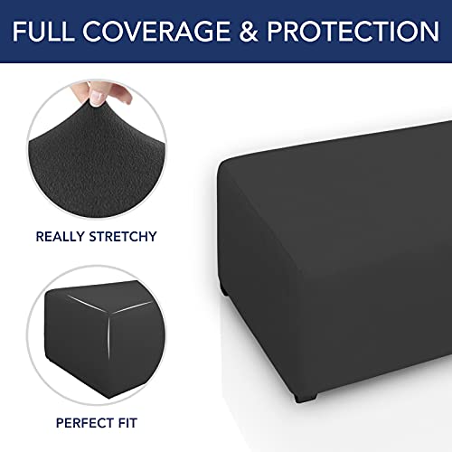 PureFit Super Stretch Soft Form Fit Ottoman Cover Rectangle - Ottoman Slipcovers for Foot Stool & Folding Storage Furniture for Living Room with Nonslip Elastic Bottom (Medium, Dark Gray)