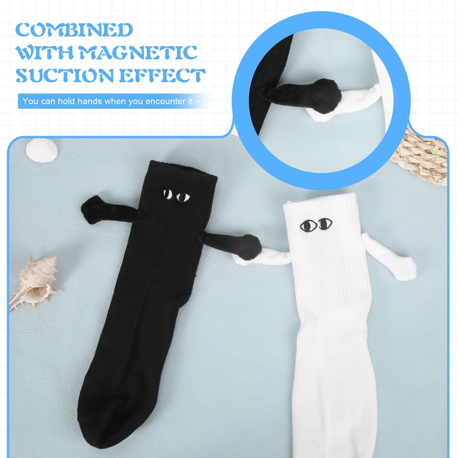 ahishfoneya Hand in Hand Socks Friendship Socks, 2 Pairs Magnetic Socks Hand Hold Friend Socks Funny 3D Doll Couple Socks (Cotton, A)