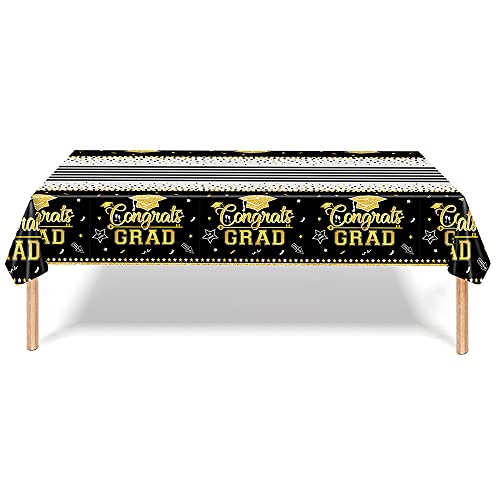 Ygdvlog Graduation Decorations Graduation Tablecloth 2PCS Class of 2023 Congrats Grad Black Graduation Party Tablecover Decorations Party Supplies Large Size Plastic 54"x108"(Black & Gold)