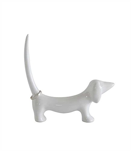 Creative Co-op DA5601 White Stoneware Dachshund Ring Holder, 5.12" L x 4.9" H