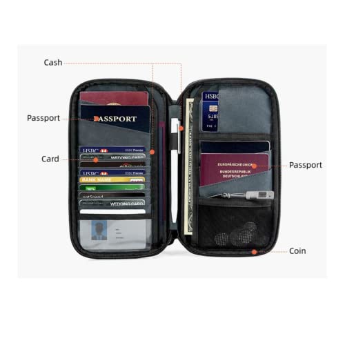 Passport Holder Family, Passport Wallet Case Large, RFID Blocking Passport Cover, Waterproof Family Travel Documents Organizer (Black)