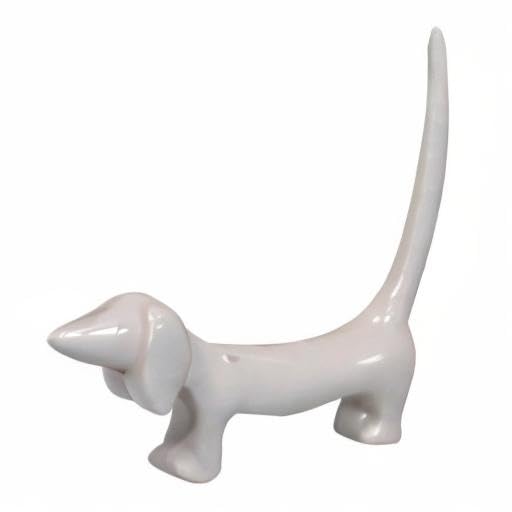 Creative Co-op DA5601 White Stoneware Dachshund Ring Holder, 5.12" L x 4.9" H