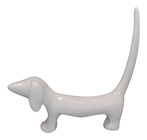 Creative Co-op DA5601 White Stoneware Dachshund Ring Holder, 5.12" L x 4.9" H