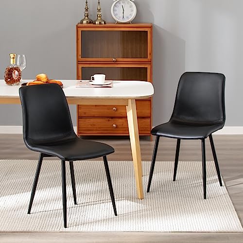 HeuGah Dining Chairs Set of 6, Black Kitchen & Dining Room Chairs, Modern Faux Leather Dining Room Chairs with Metal Legs and High Back (Black, Set of 6)