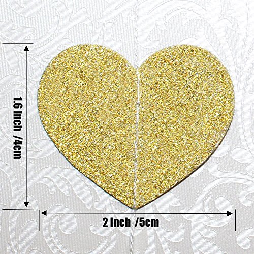 Koker Glitter Paper Heart Garland Banner, Heart-Shaped Hanging String Decoration for Weddings or Party Backdrop, Baby Shower, Glitter Gold, 13 Feet/4 m