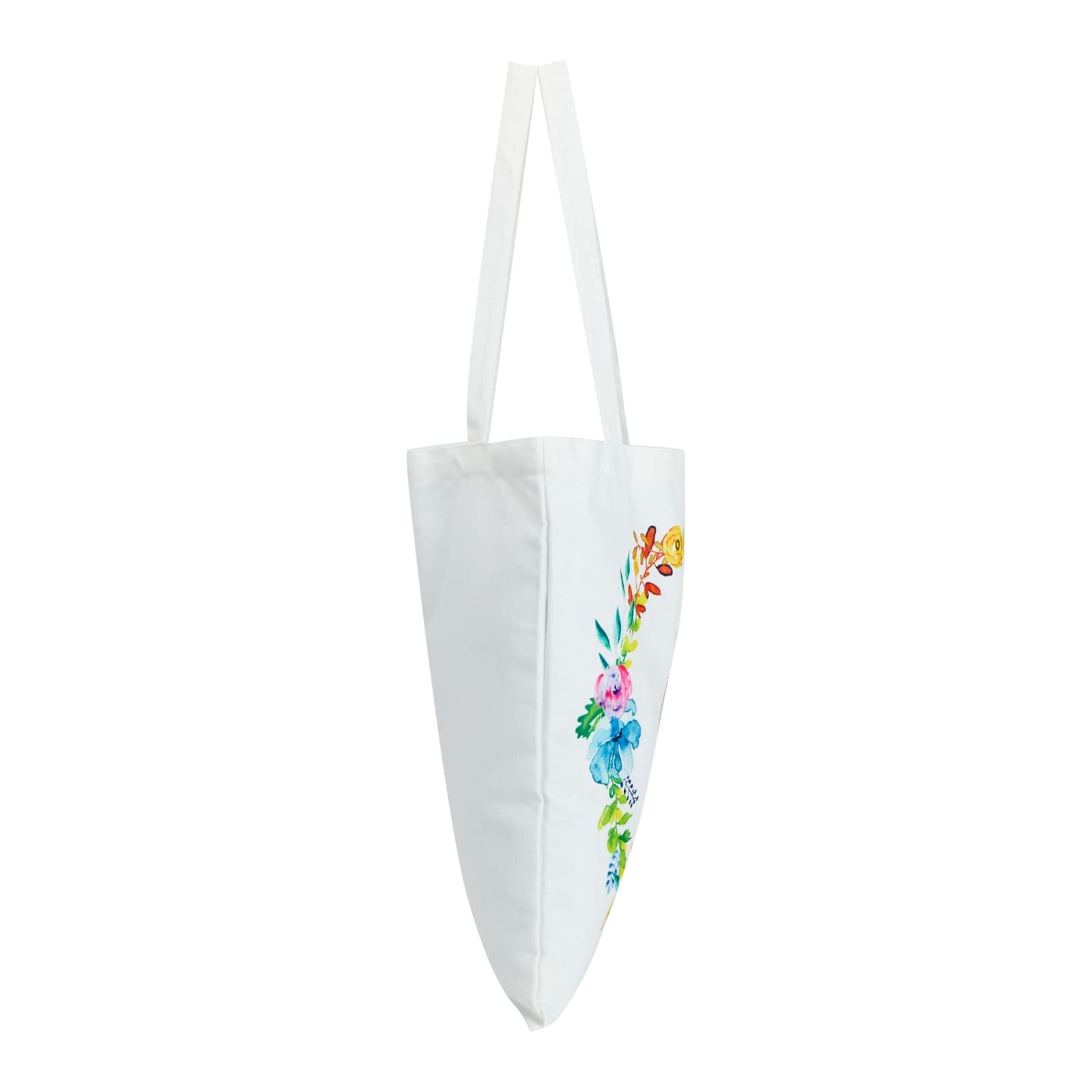 Okuna Outpost Set of 2 Reusable Monogram Letter T Personalized Canvas Tote Bags for Women, Floral Design (29 Inches)