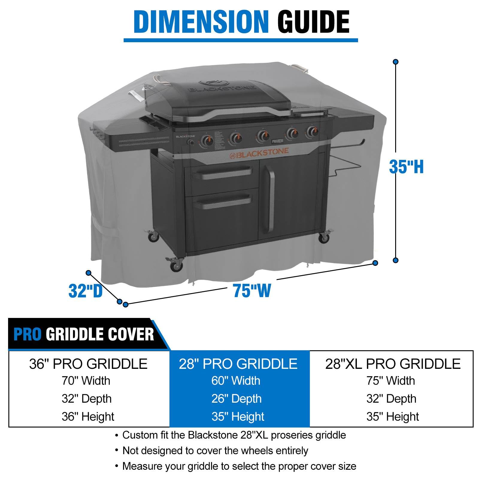 Griddle Cover for Blackstone 28 XL inch Griddle,Rip-Proof Upgraded Heavy Duty Material 75in Culinary Griddle Cover,Waterproof UV & Fade Resistant Flat Top Gas Grill Cover with Strap and Two Zippers