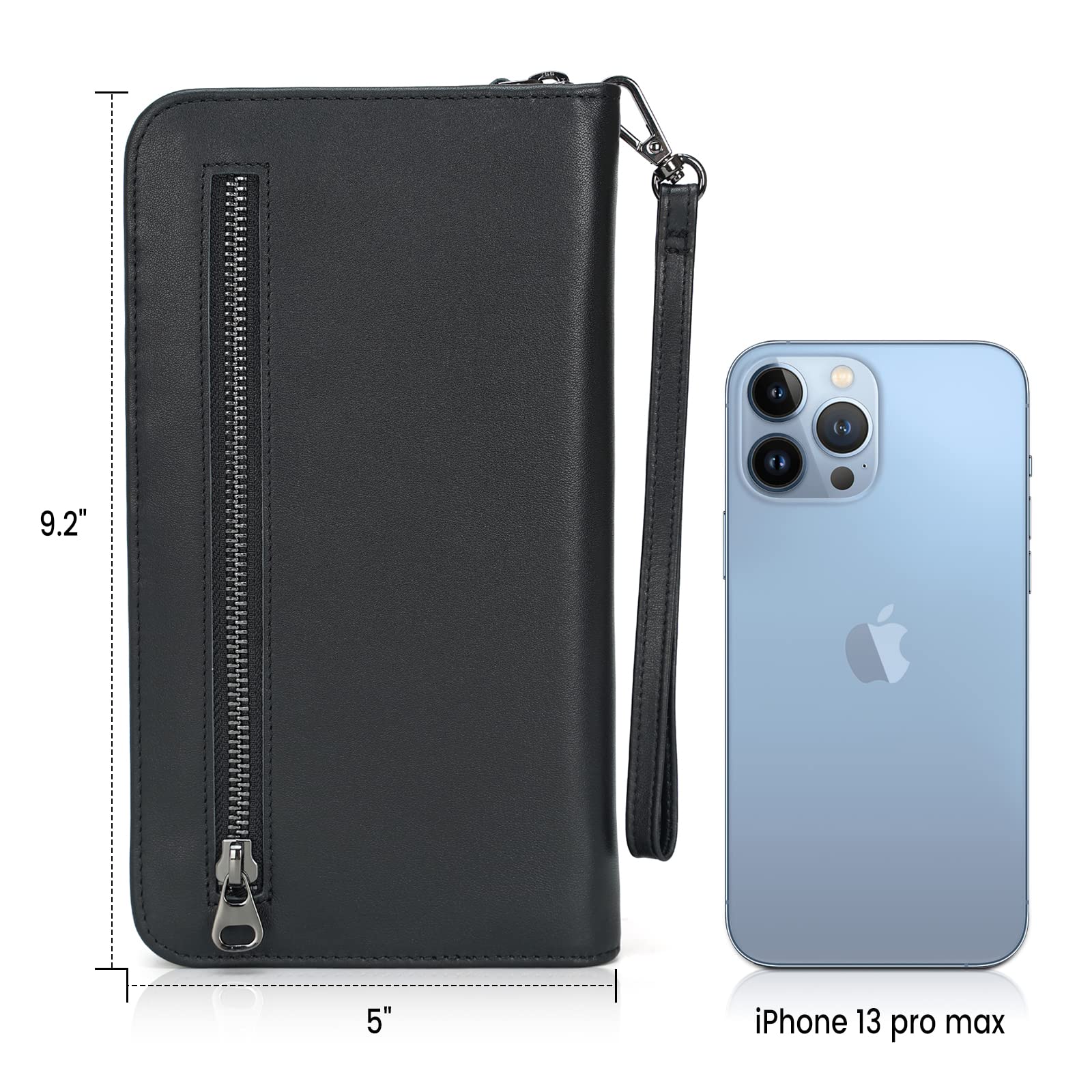 Polare Napa Leather Family Travel Passport Wallet and Documents Organizer RFID Blocking Case Holder Fits 6 Passports for Men and Women(Black)