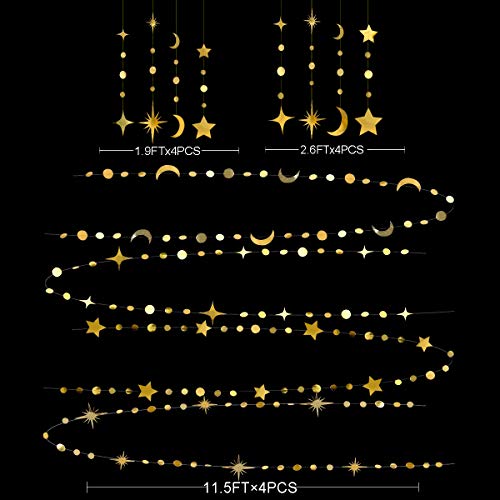 Gold Star Moon Circle Dot Garland Party Decorations Kit Hanging Crescent and Twinkle Little Star Streamer Bunting Banner for Kids Room First Birthday Ramadan EID Mubarak Baby Shower Wedding Engagement