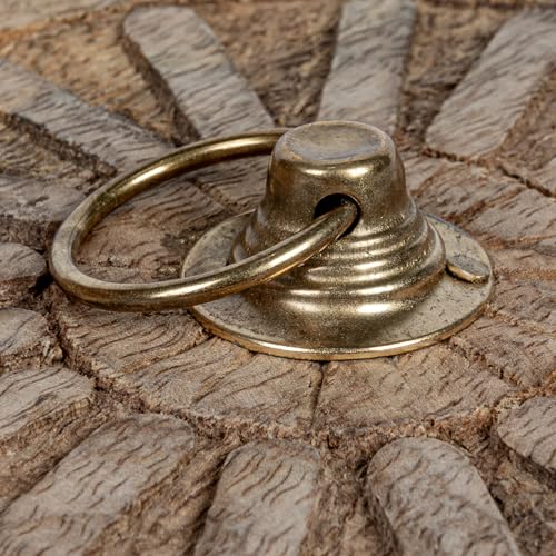 Creative Co-Op 5.75 Inches Round Carved Mango Wood Pleated Lid and Metal Pull, Natural and Antique Gold Finish Display Box