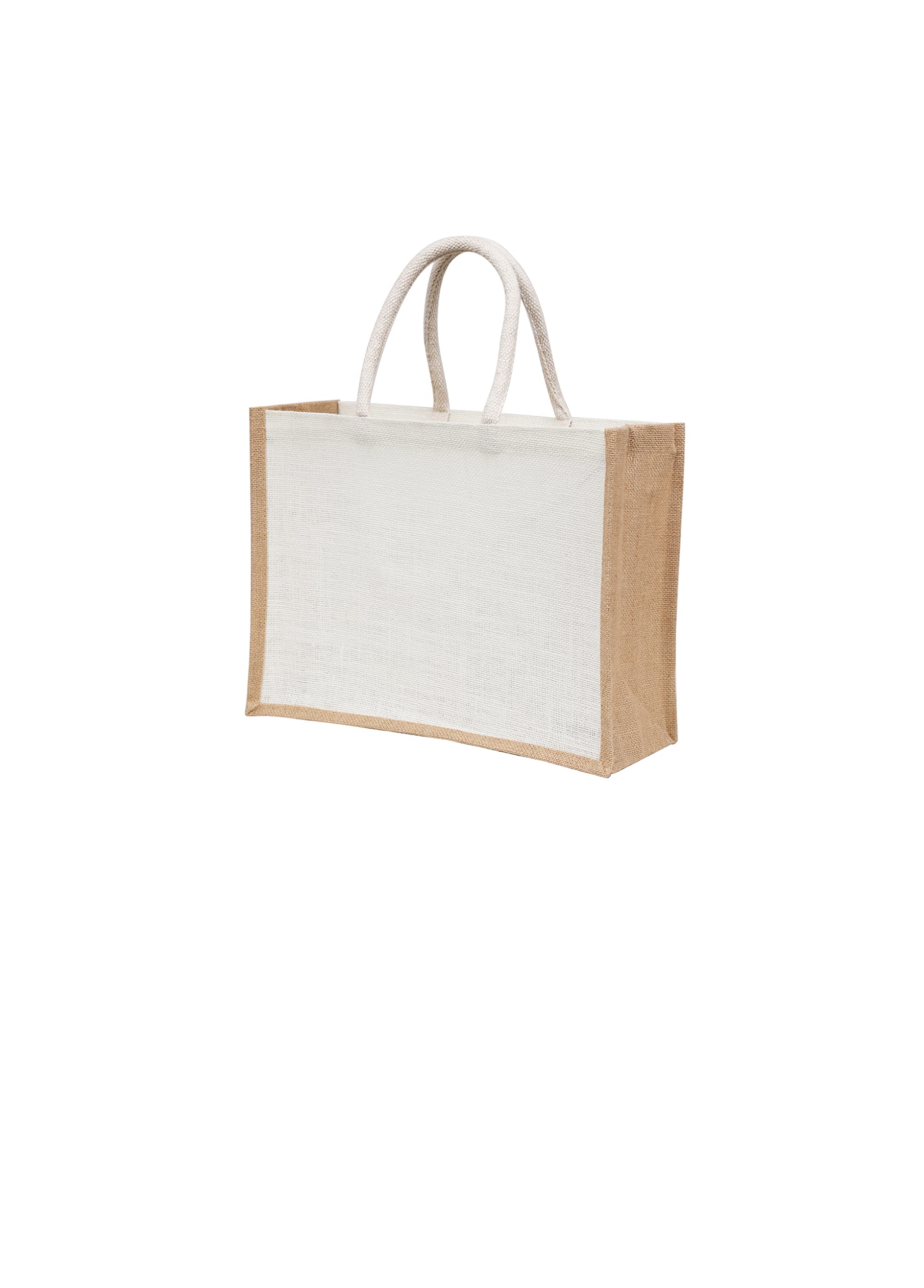 Pack of 5 White Jute Burlap Tote Bags with Handles, Natural Eco-friendly Reusable Grocery & Return Gifts Bag, Totes for Bridesmaids, Yogi's Gift®