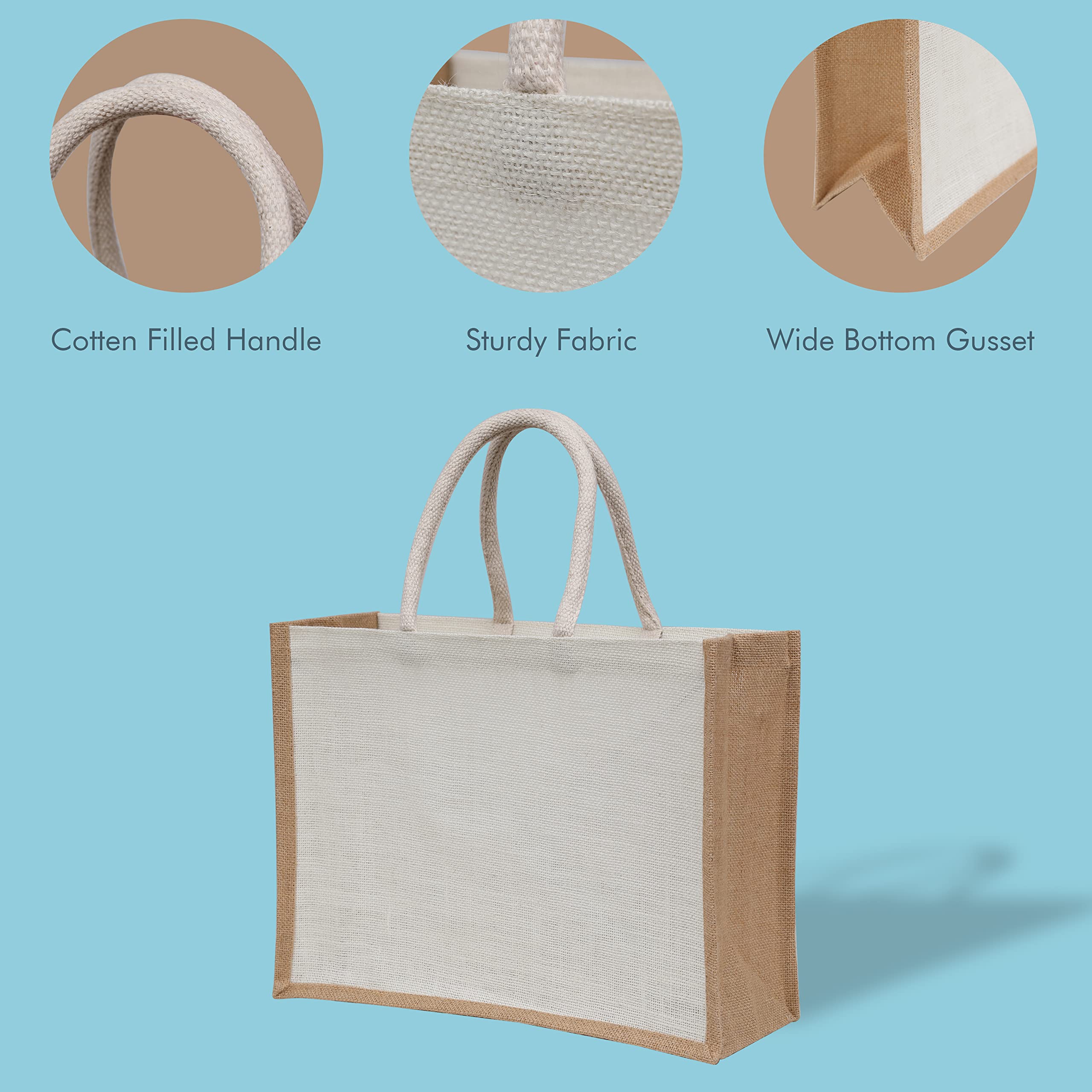 Pack of 5 White Jute Burlap Tote Bags with Handles, Natural Eco-friendly Reusable Grocery & Return Gifts Bag, Totes for Bridesmaids, Yogi's Gift®