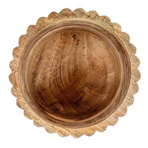 Creative Co-Op 5.75 Inches Round Carved Mango Wood Pleated Lid and Metal Pull, Natural and Antique Gold Finish Display Box