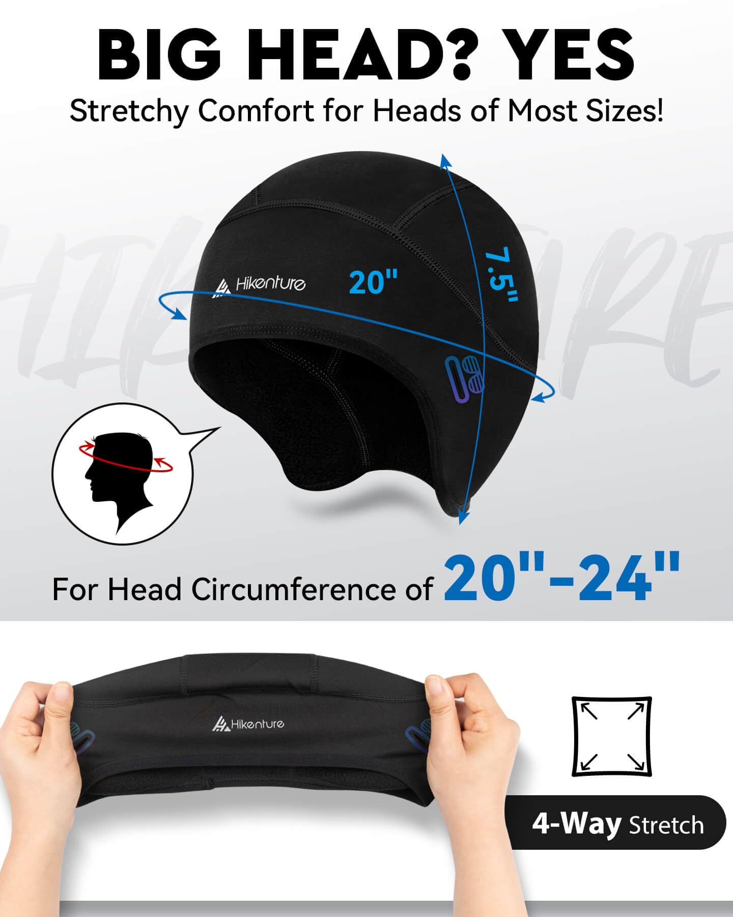Hikenture Skull Cap Helmet Liner with Glasses Holes, Winter Thermal Cycling Cap for Men & Women, Cycling Hat Beanie Black