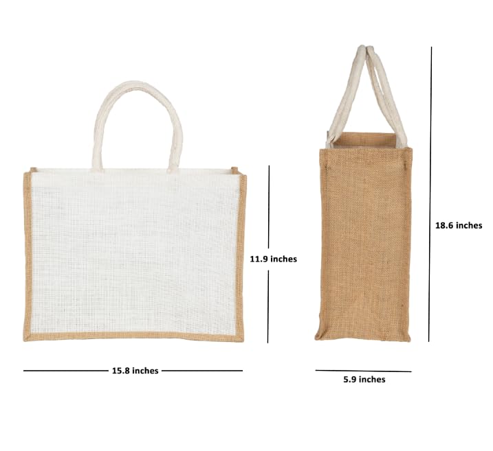 Pack of 5 White Jute Burlap Tote Bags with Handles, Natural Eco-friendly Reusable Grocery & Return Gifts Bag, Totes for Bridesmaids, Yogi's Gift®