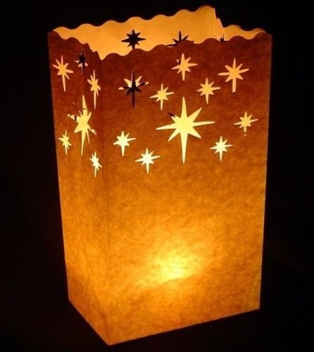 Since White Luminary Bags - 20 Count - Stars Design - Wedding, Reception, Party and Event Decor - Flame Resistant Paper - Luminaria (Stars)
