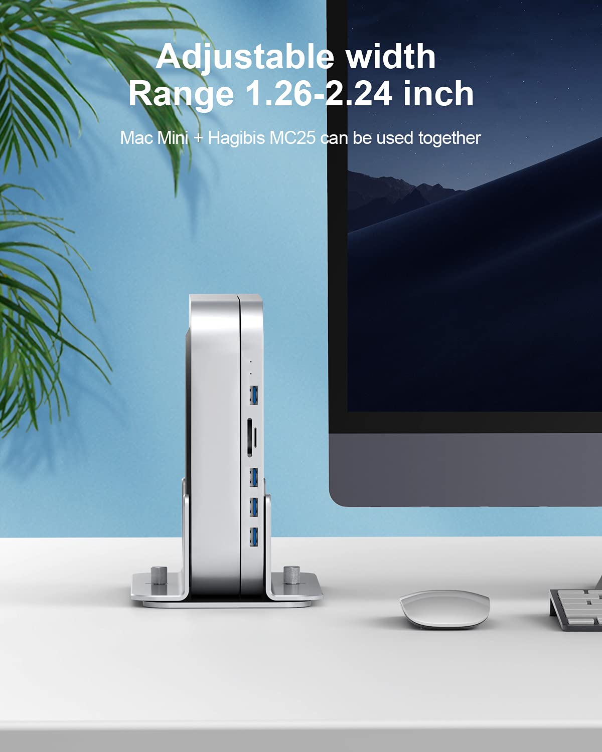 Hagibis Vertical Stand for Mac Mini M2, Aluminum Alloy Laptop Stand Anti-Slip Computer Holder Desktop Stand Compatible with M1 Chip Mac Mini, MC25 Pro
