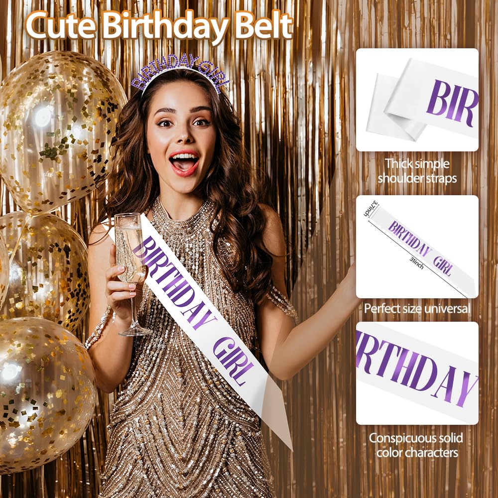Birthday Girl Tiara Set - Sash, Crown, and Rhinestone Headband for Women, Princess Accessories Gift