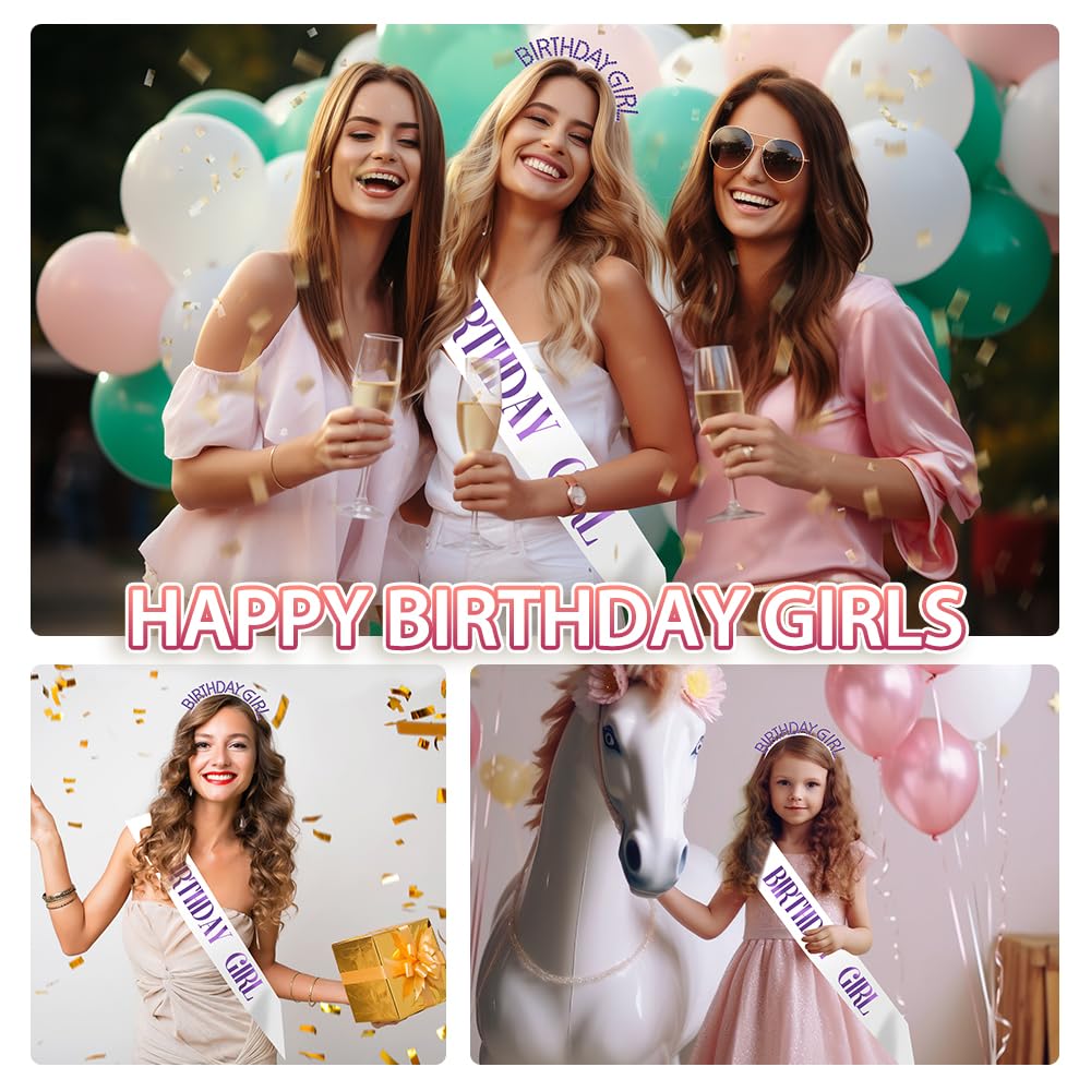 Birthday Girl Tiara Set - Sash, Crown, and Rhinestone Headband for Women, Princess Accessories Gift