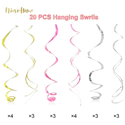 NICROHOME Unicorn Party Decorations, 30PCS Unicorn Hanging Swirl with Glitter Cardboard, Unicorn Birthday Decorations for Girls