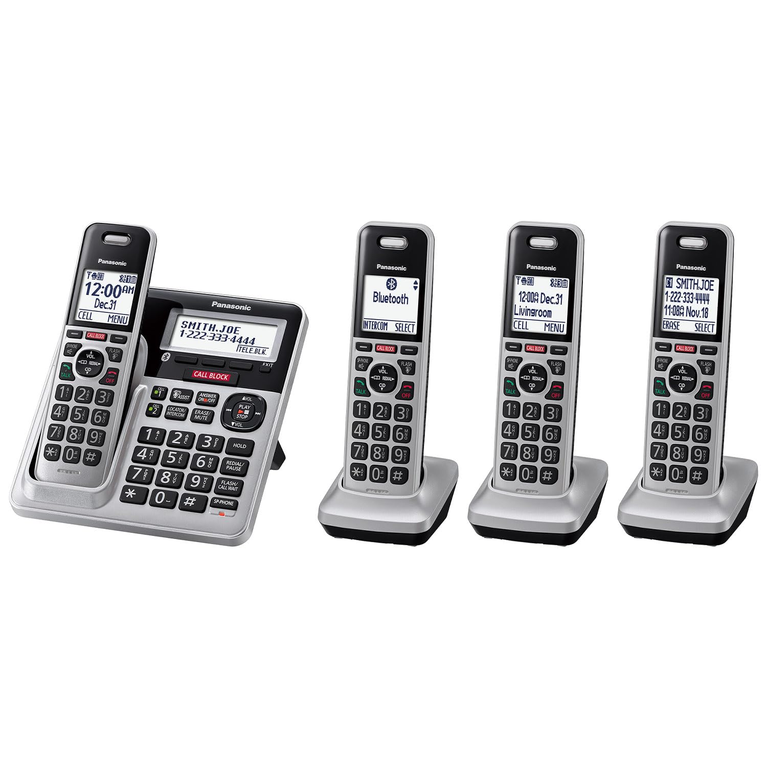 Panasonic Cordless Phone with Headset Bundle - KX-TG994SK 4-handset DECT 6.0 Phone with KX-TCA430 Comfort-Fit Corded Headset (Renewed)