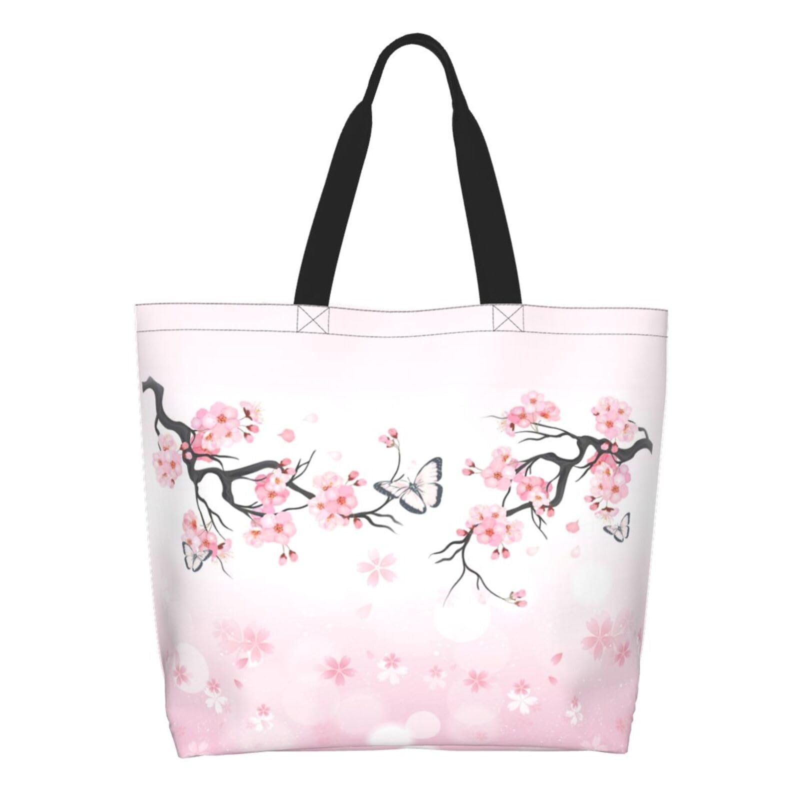 Dixmavly Cherry Blossoms Women'S Tote Bag Beach Bag Waterproof Tote Bag Reusable Shopping Bag Travel Gym Shopping