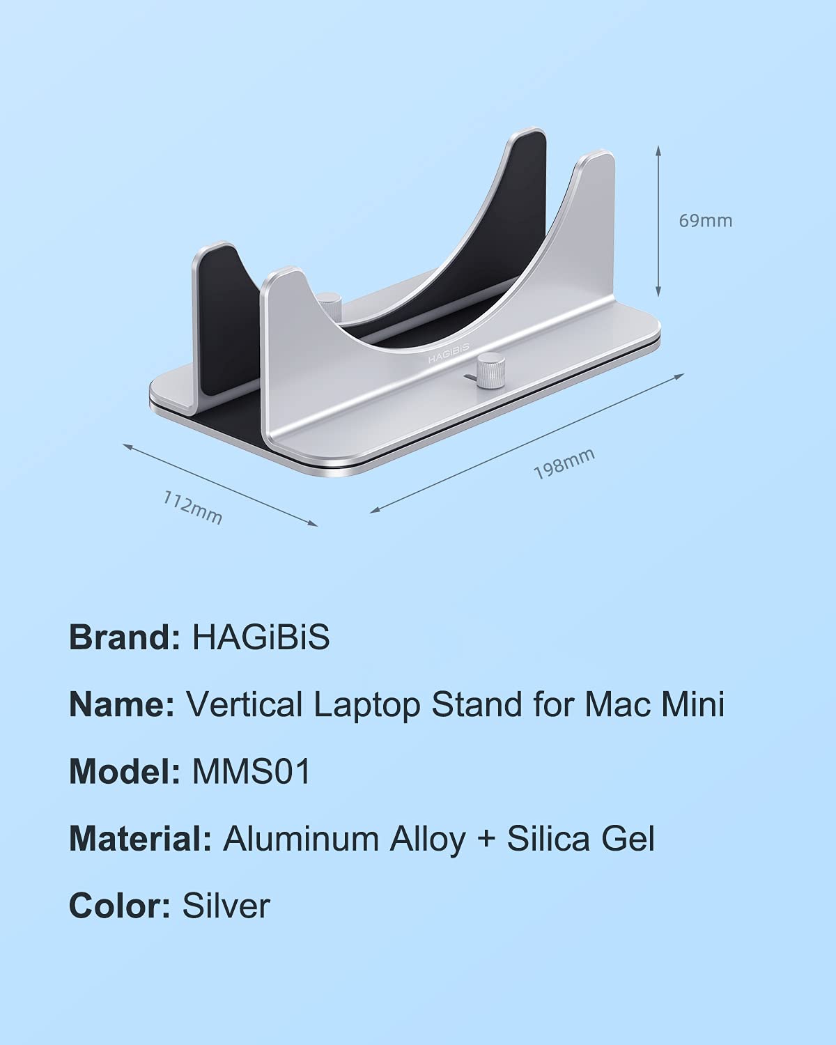 Hagibis Vertical Stand for Mac Mini M2, Aluminum Alloy Laptop Stand Anti-Slip Computer Holder Desktop Stand Compatible with M1 Chip Mac Mini, MC25 Pro