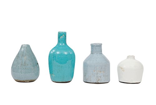 Creative Co-Op Blue & Ivory Terracotta Vases (Set of 4 Sizes)