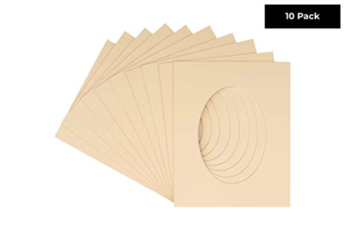 CountryArtHouse Beige Acid Free 16x20 Oval Picture Frame Mat with White Core Bevel Cut for 12x18 Pictures - Fits 16x20 Frame - Pack of 10 Matboards
