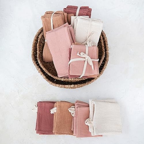 Creative Co-Op Square Woven Linen and Cotton Waffle Kitchen Multicolor, Set of 4 Dish Cloth, Multi
