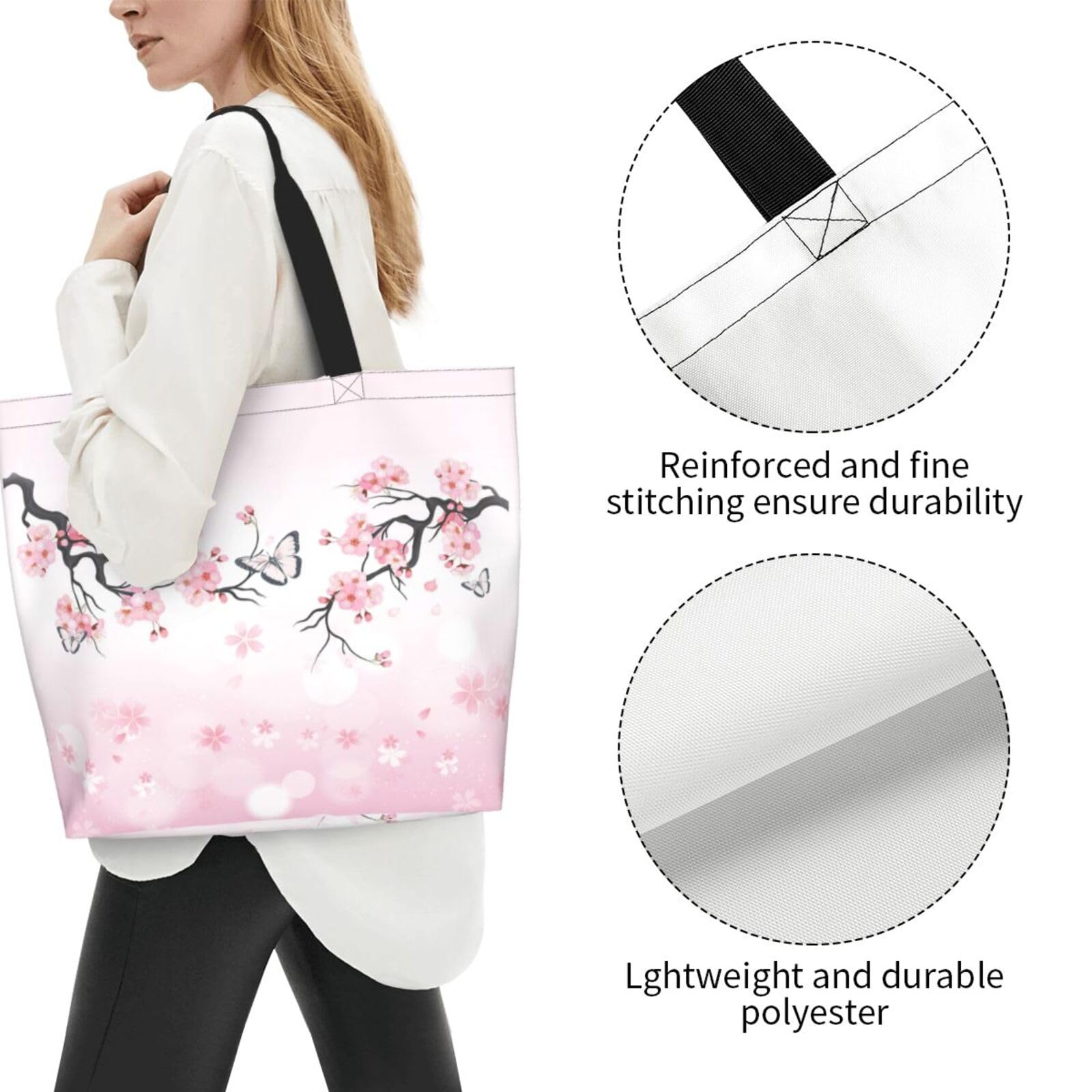 Dixmavly Cherry Blossoms Women'S Tote Bag Beach Bag Waterproof Tote Bag Reusable Shopping Bag Travel Gym Shopping