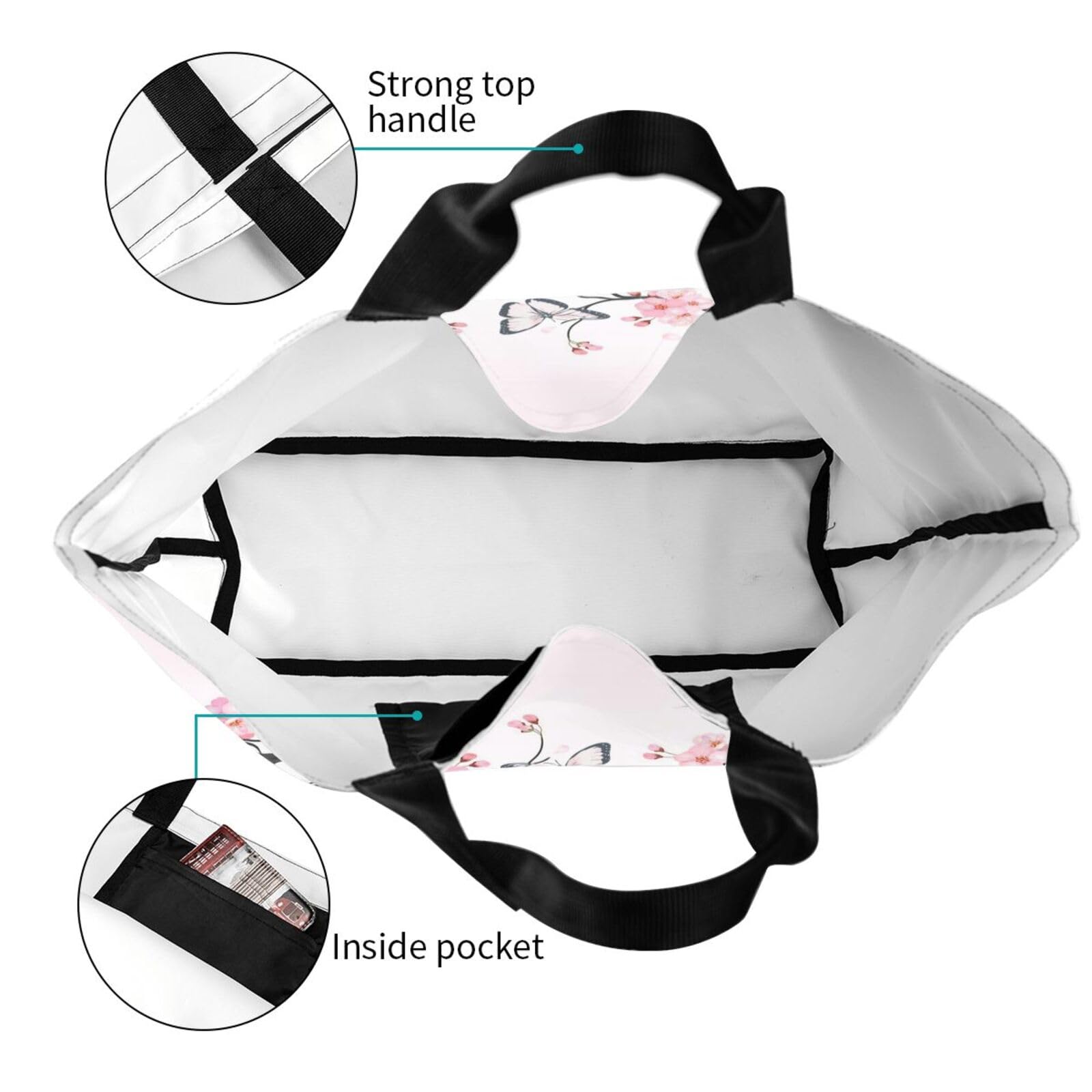 Dixmavly Cherry Blossoms Women'S Tote Bag Beach Bag Waterproof Tote Bag Reusable Shopping Bag Travel Gym Shopping