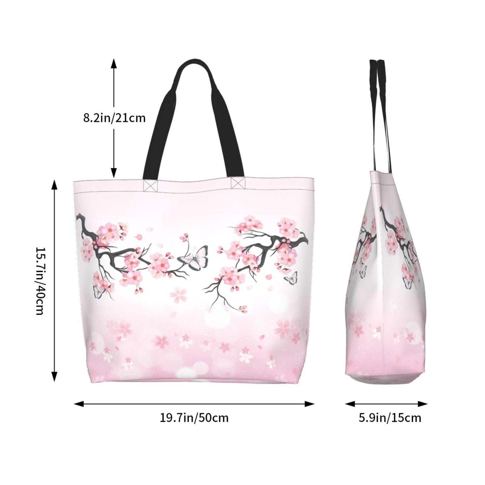 Dixmavly Cherry Blossoms Women'S Tote Bag Beach Bag Waterproof Tote Bag Reusable Shopping Bag Travel Gym Shopping