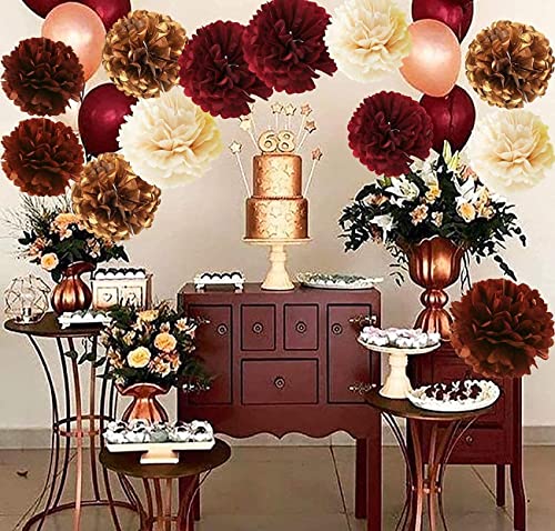 Bridal Shower Decorations Burgundy Champagne Gold Fall Bachelorette Party Decorations/Big Size Tissue Pom Pom Maroon Gold Balloons Bride To Be Banner for EngagementBurgundy Fall Wedding