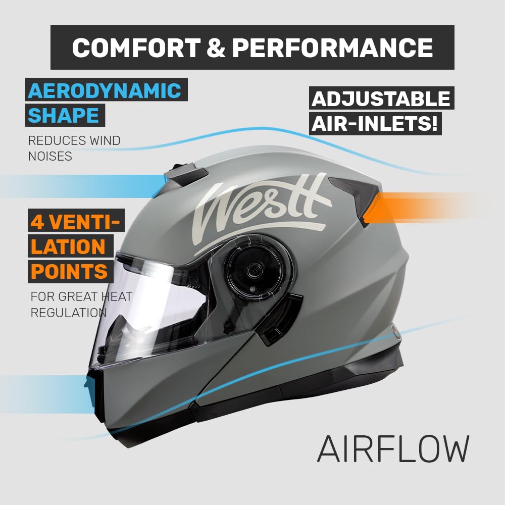 Westt Motorcycle Modular Helmets - Full Face Motorcycle Helmet with Flip up Dual Visor, DOT Approved Open Face Modular Helmets for Adults Motorcycle, Men Women Helmet for Motorbike Street Bikes ATV