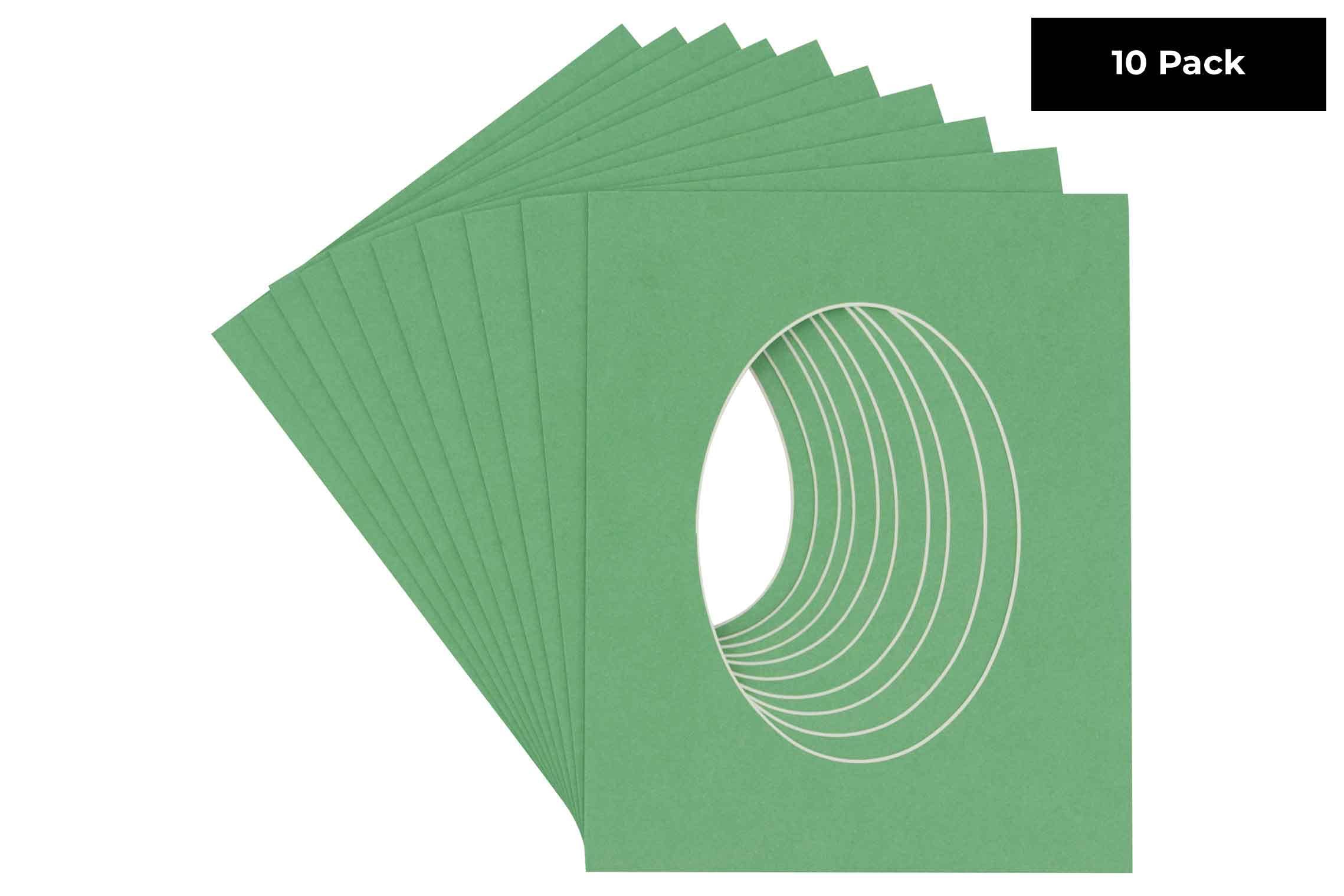 CountryArtHouse Turf Green Jade Acid Free 11x14 Oval Picture Frame Mat with White Core Bevel Cut for 8x12 Pictures - Fits 11x14 Frame - Pack of 10 Matboards