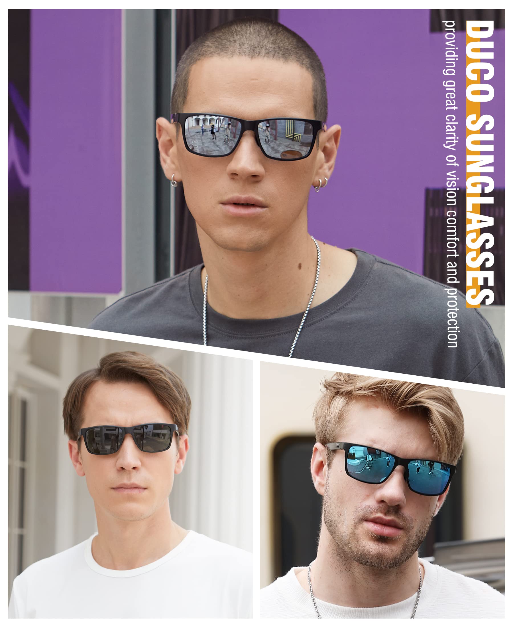 DUCO Square Polarized Sunglasses for Men LightWeight Carbon Fiber UV400 Protection Sun Glasses 8206