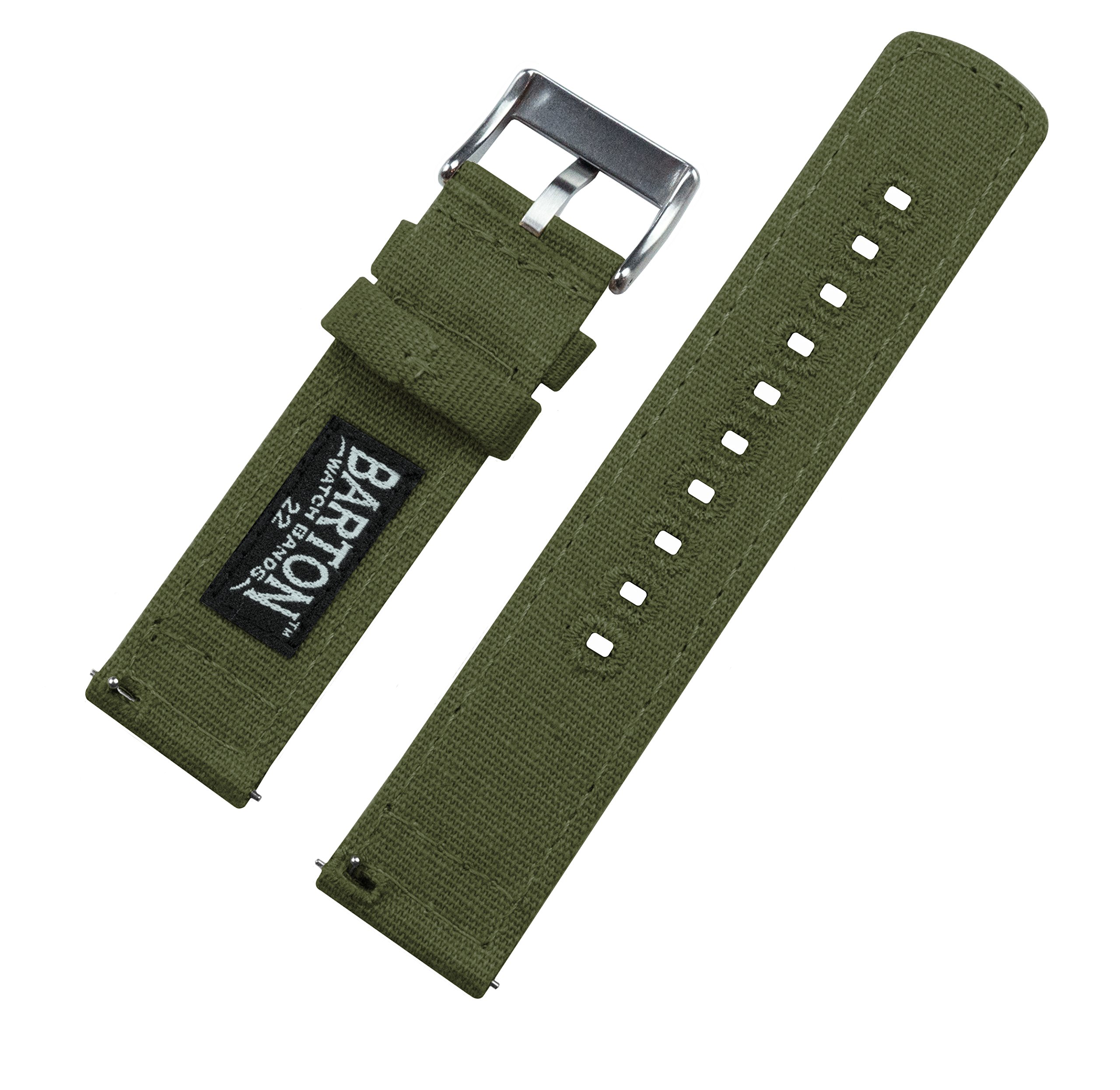 BARTON WATCH BANDS Quick Release Canvas Watch Band Straps, Army Green, 22mm