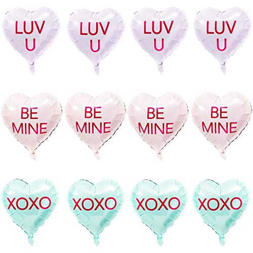 Conversation Candy Heart Balloons for Valentine Party Decorations (12 Pack)