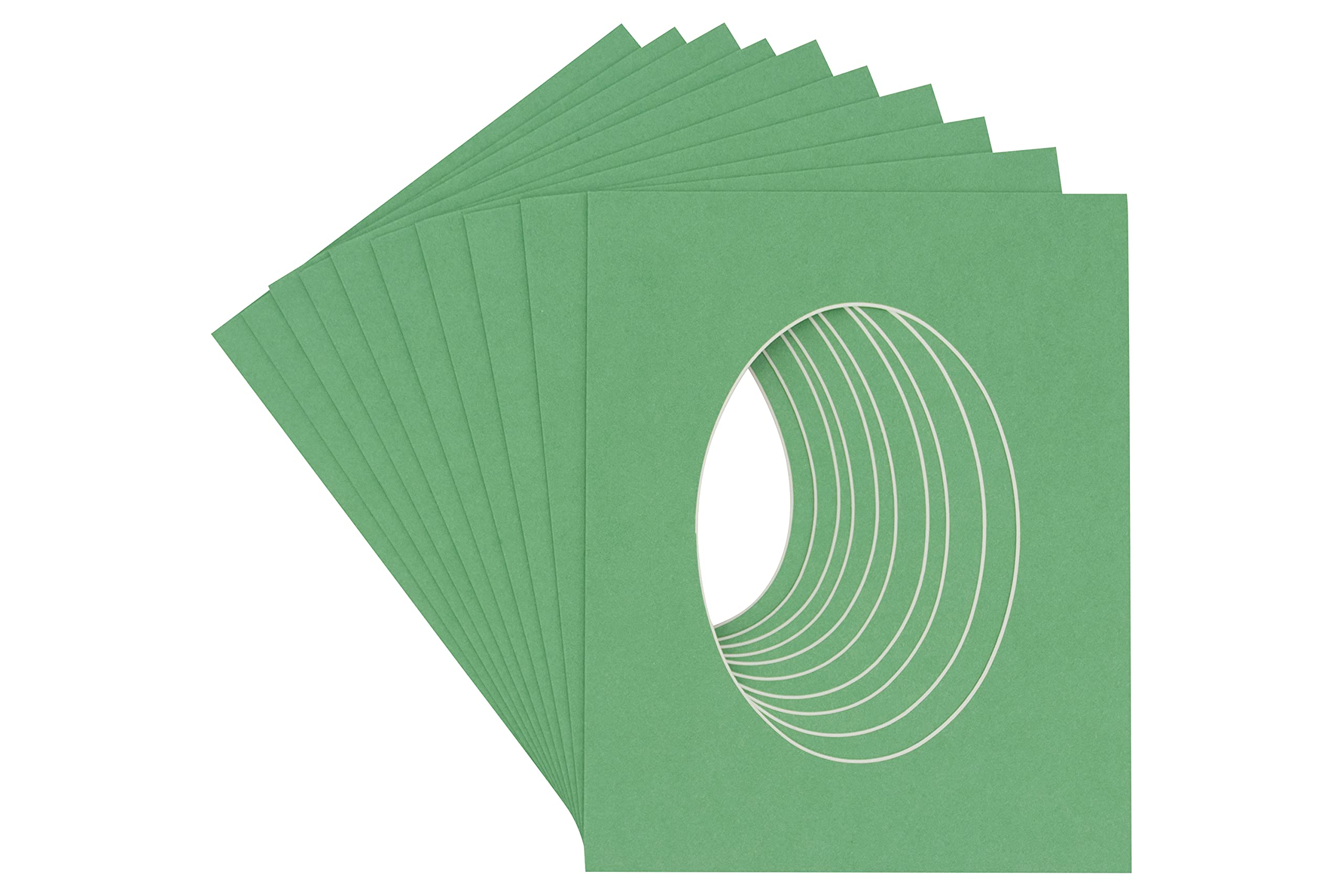 CountryArtHouse Turf Green Jade Acid Free 11x14 Oval Picture Frame Mat with White Core Bevel Cut for 8x12 Pictures - Fits 11x14 Frame - Pack of 10 Matboards