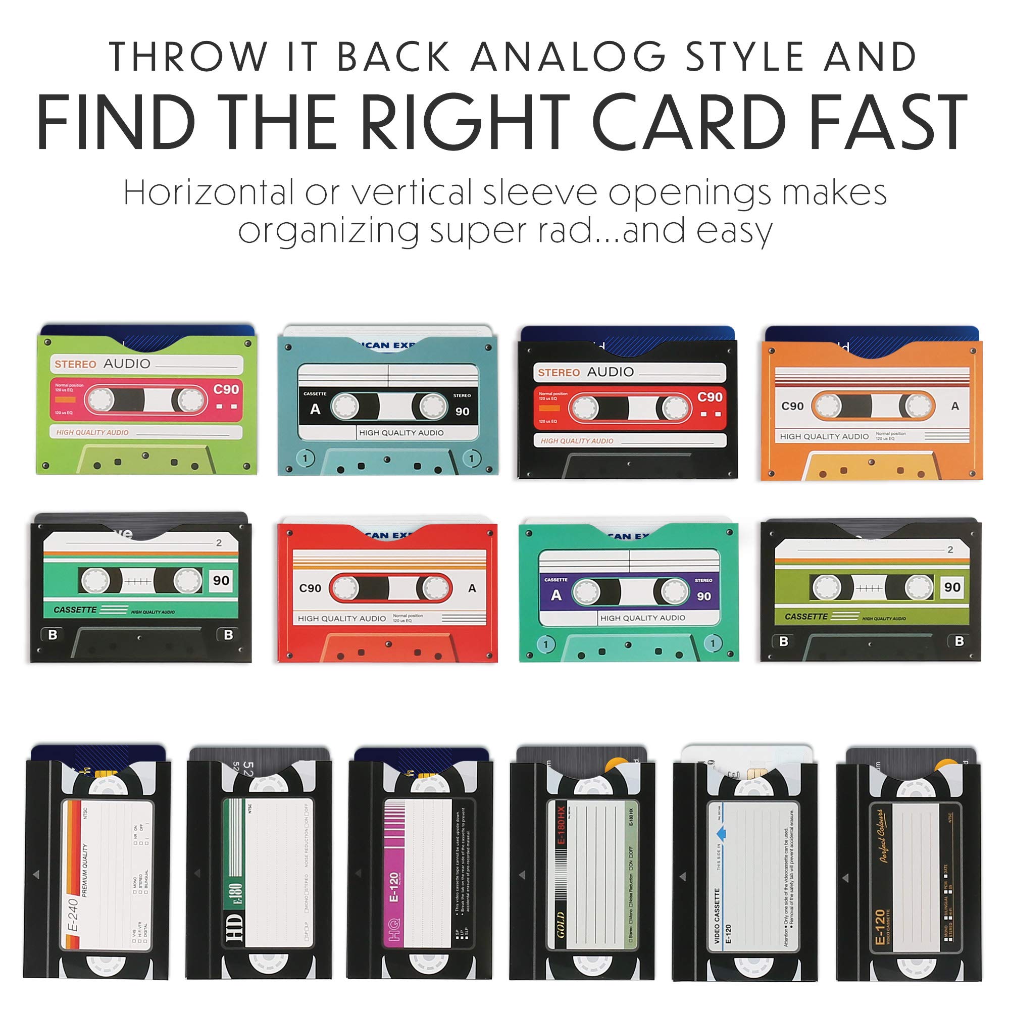 LotFancy RFID Blocking Sleeves (19 Pack, 14 Credit Card Sleeves + 5 Passport Sleeves) for Identity Theft Protection, Designed with Cassette Pattern