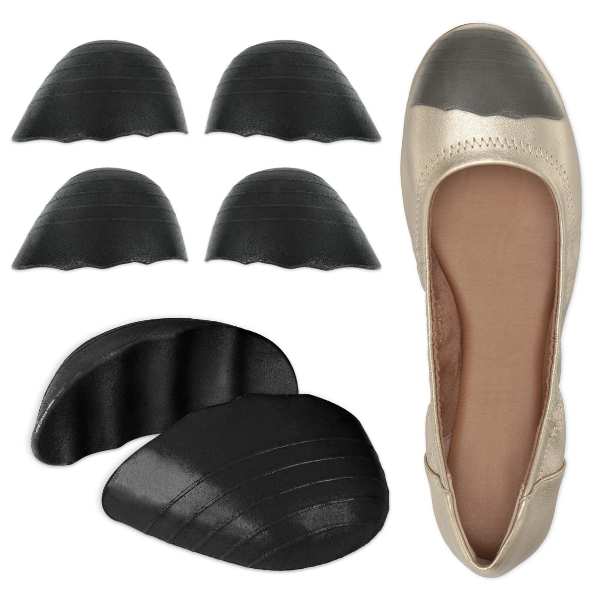 Dr. Shoesert Shoe Filler Inserts for Loose Shoe, Toe Cushion Fillers Make Shoes Fit, Half-Size Insoles Adjust Shoe Too Big for High Heels, Dress Shoes, Casual, Flats 2 Pairs (Black - Round)