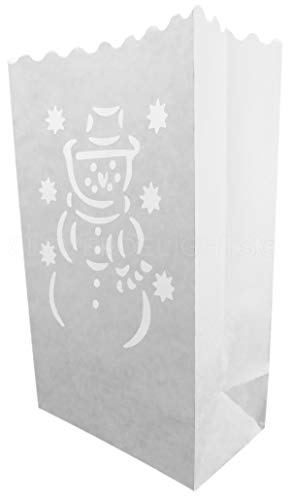 CleverDelights White Luminary Bags - 10 Count - Snowman Design - Wedding Party Christmas Holiday Luminaria