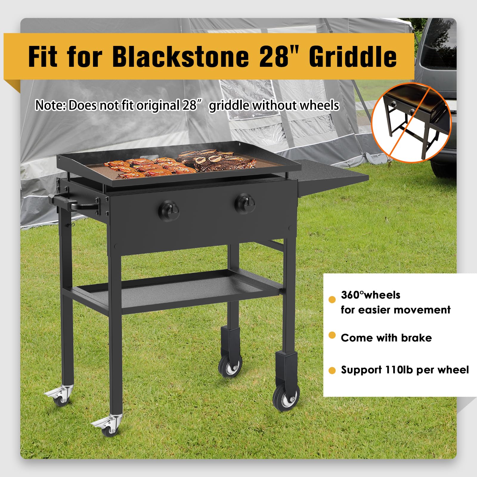 Petrirufun Universal Caster Wheels for Blackstone 28" Griddle, Griddle Wheels Parts for Blackstone Accessories with Brake, 360 Degree Silky Swivel, Fit for Blackstone 28 inche Griddle