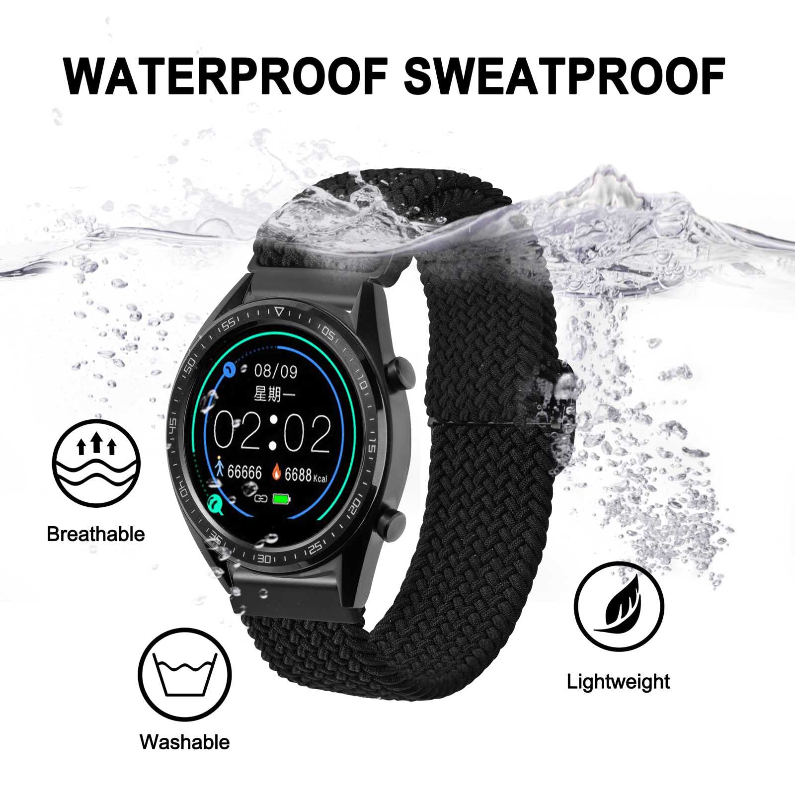 BISONSTRAP Nylon Watch Bands 20mm, Adjustable Braided Loop Straps for Men and Women,Black with Black Buckle