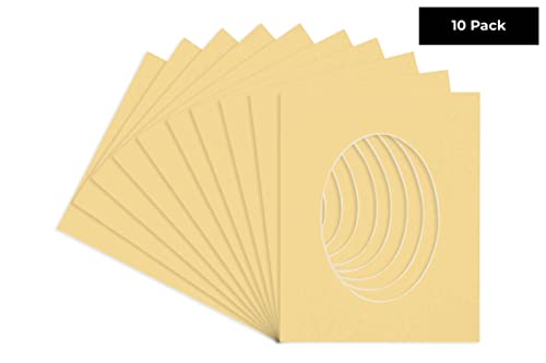 CountryArtHouse Marzipan Beige Acid Free 8x20 Oval Picture Frame Mat with White Core Bevel Cut for 5x15 Pictures - Fits 8x20 Frame - Pack of 10 Matboards