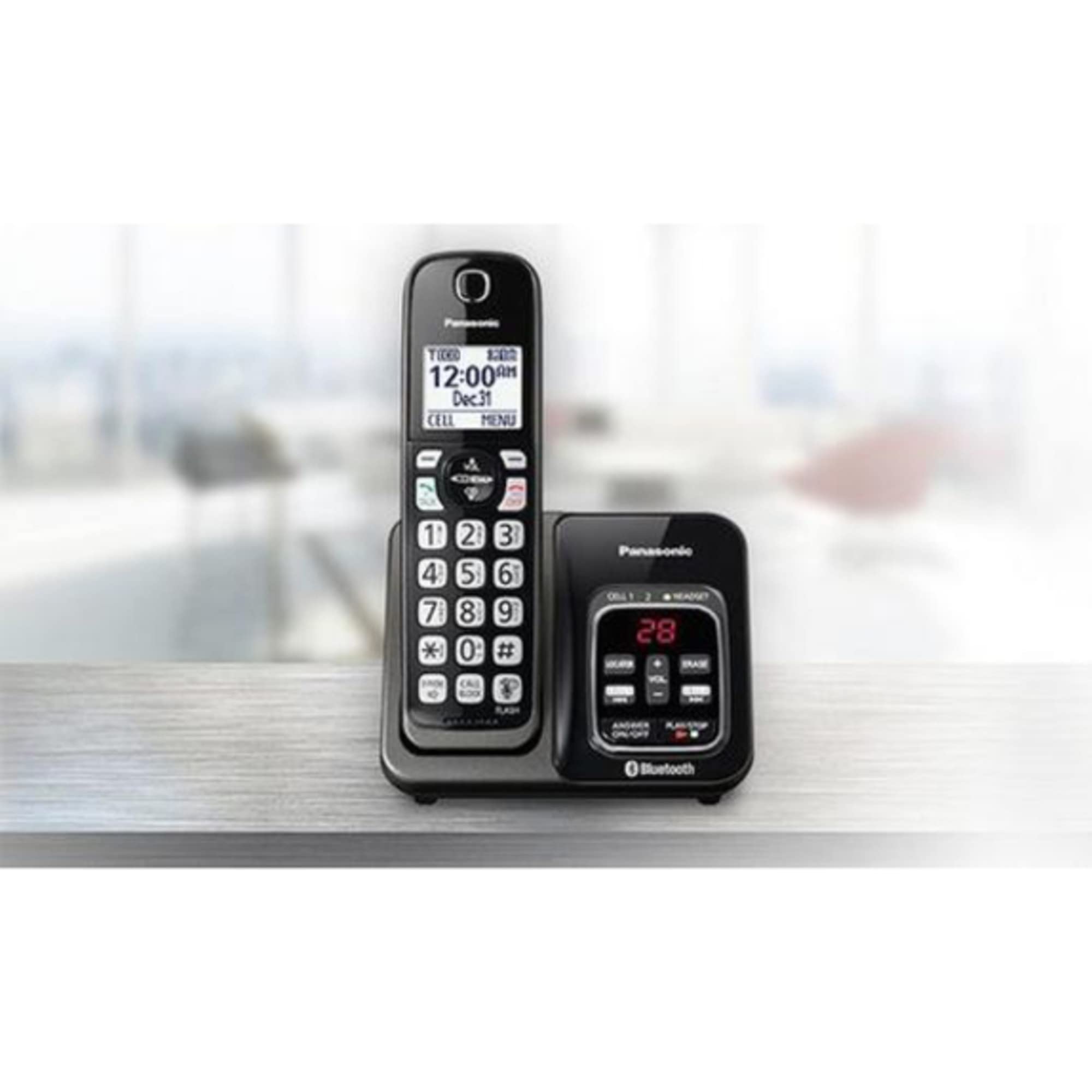 PANASONIC Expandable Cordless Phone System with Link2Cell Bluetooth, Voice Assistant, Answering Machine and Call Blocking - 3 Cordless Handsets - KX-TGD563M (Metallic Black)