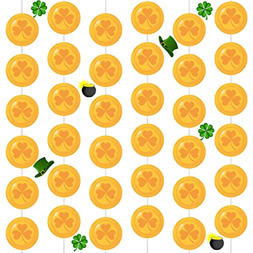 12 Strings St Patricks Day Gold Coins Garland No DIY St Patricks Day Banner for St Patricks Day Decorations Coins Window Hangings, St Patricks Day Garland for Coins Hanging Decorations