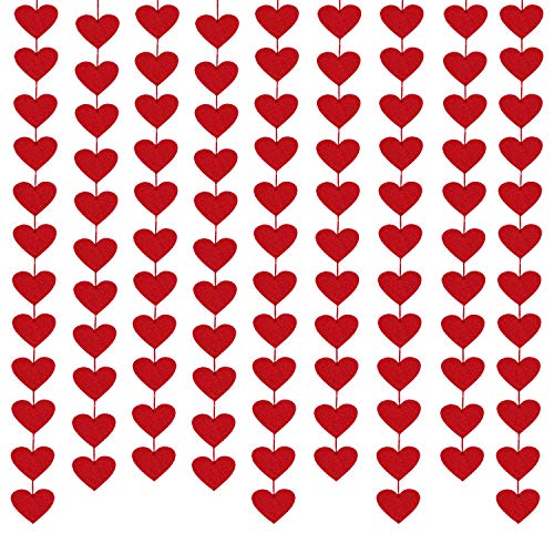 100 Hearts Felt Garland Valentines Day Red Heart Hanging String Garland 4Pack (Each 10ft) Valentines Day Decorations Wedding Anniversary Festival Birthday Home Windows Background Party Supplies